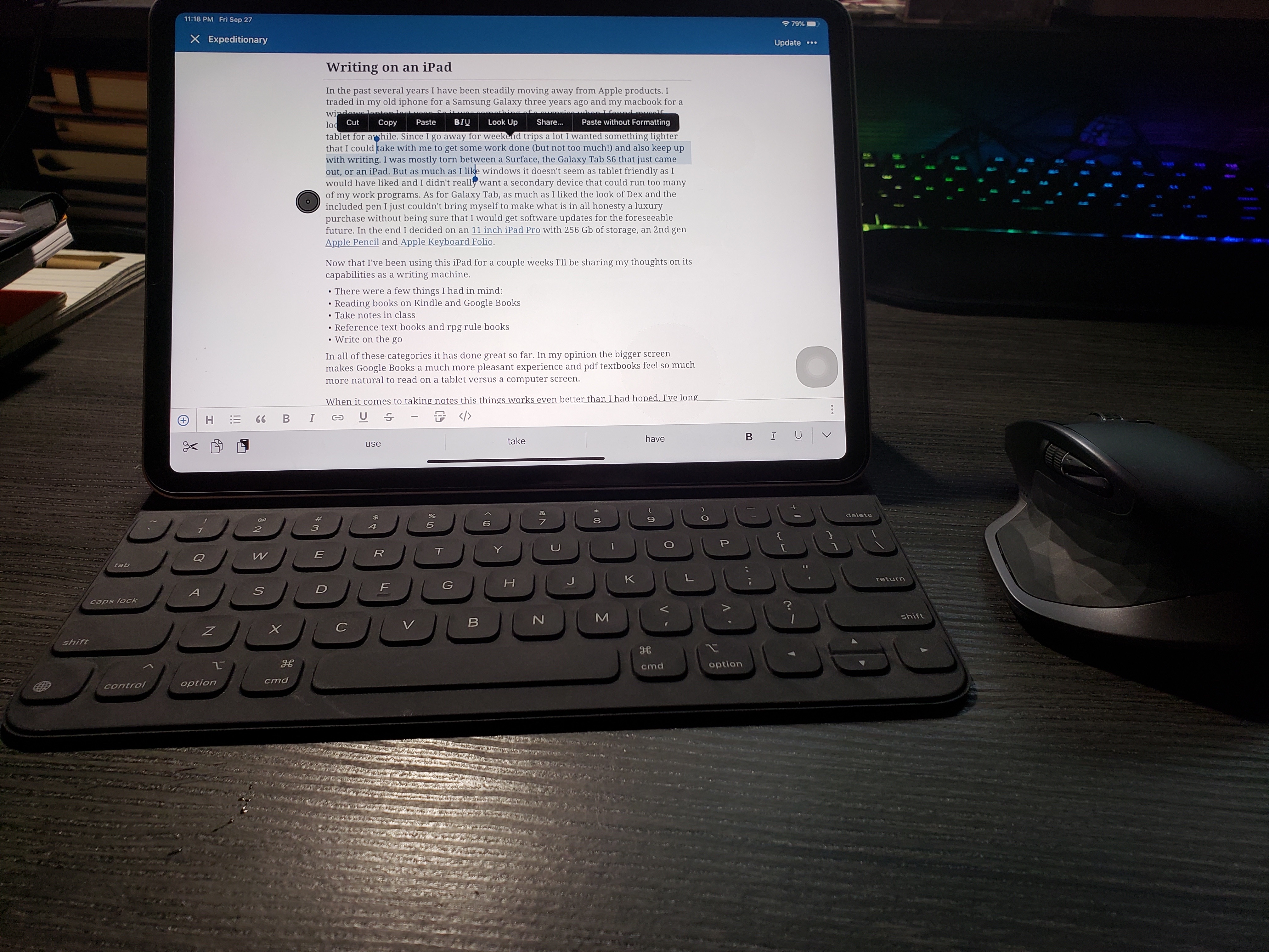 Writing on an iPad - Expeditionary